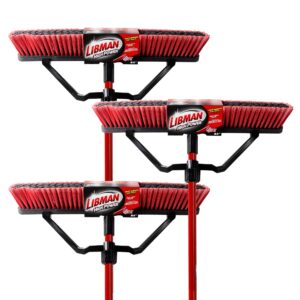 libman commercial 823 multi-surface push broom, steel handle, 24" wide sweep, red & black (pack of 3)