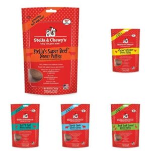 stella & chewy's freeze-dried raw dinner patties dog food variety pack of 5 (beef, chicken, duck, lamb and surf n' turf), 5.5 oz. each