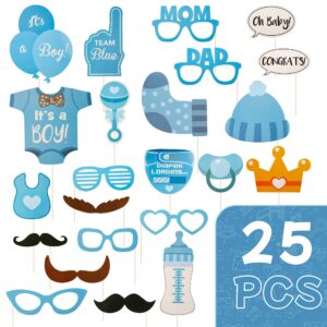 LASLU It's A Boy Baby Shower Party Photo Booth Props Kits on Sticks Set of 25pcs