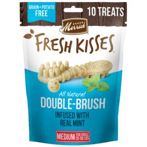 merrick fresh kisses natural dental chews toothbrush shape treat infused with real mint medium dogs - 10 ct. bag