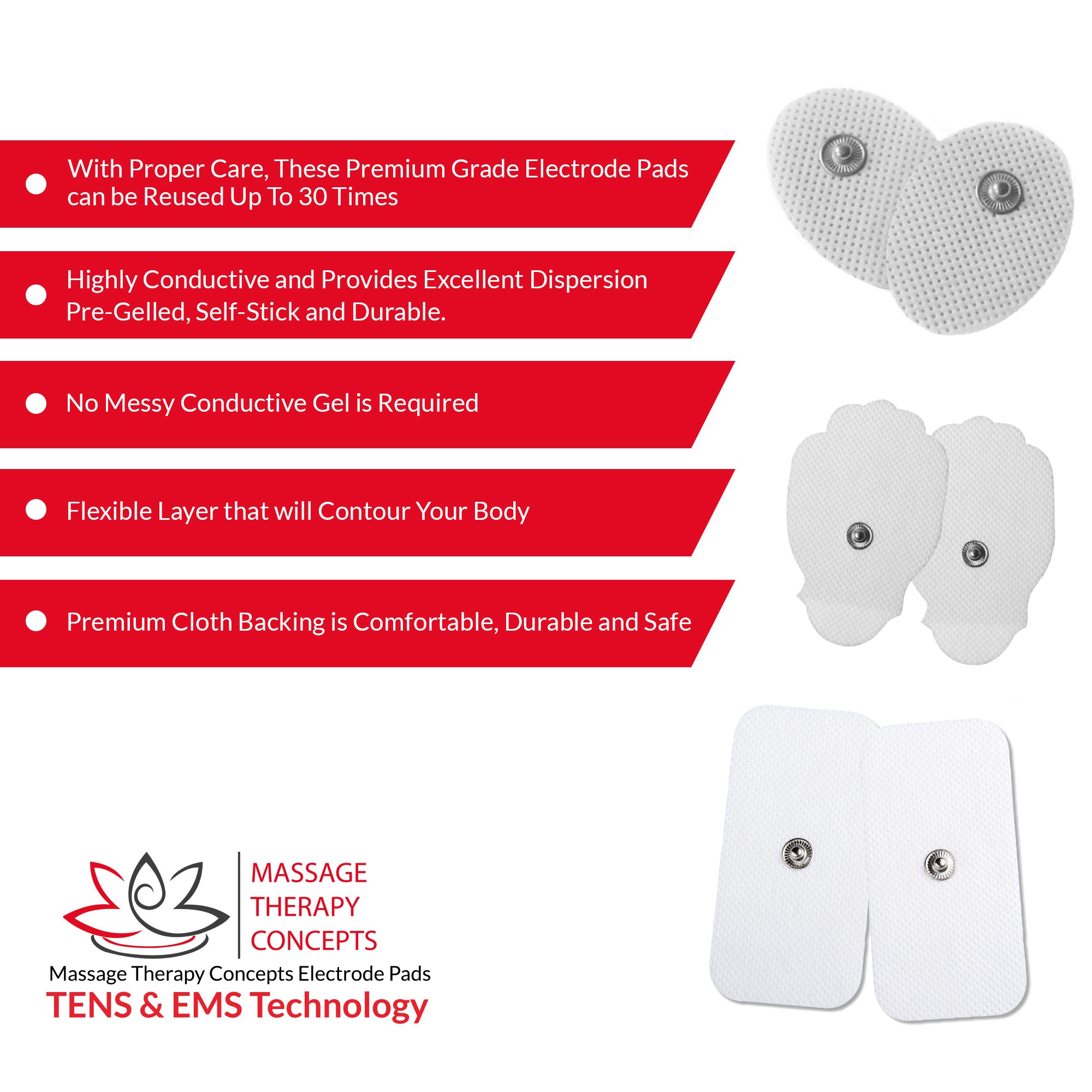 TENS Unit Pads - Premium Quality Snap Replacement Electrodes for TENS and EMS Electrotherapy - Self Adhesive Reusable Patches up to 30 Times (20 Pads) Combo (S, L, XL)