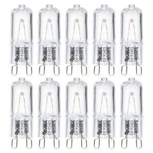 simba lighting halogen light bulb g9 t4 60w jcd bi-pin (10 pack) for chandeliers, pendants, cabinet lights, landscape lights, desk and floor lamps, wall sconces, 120v dimmable, 2700k warm white