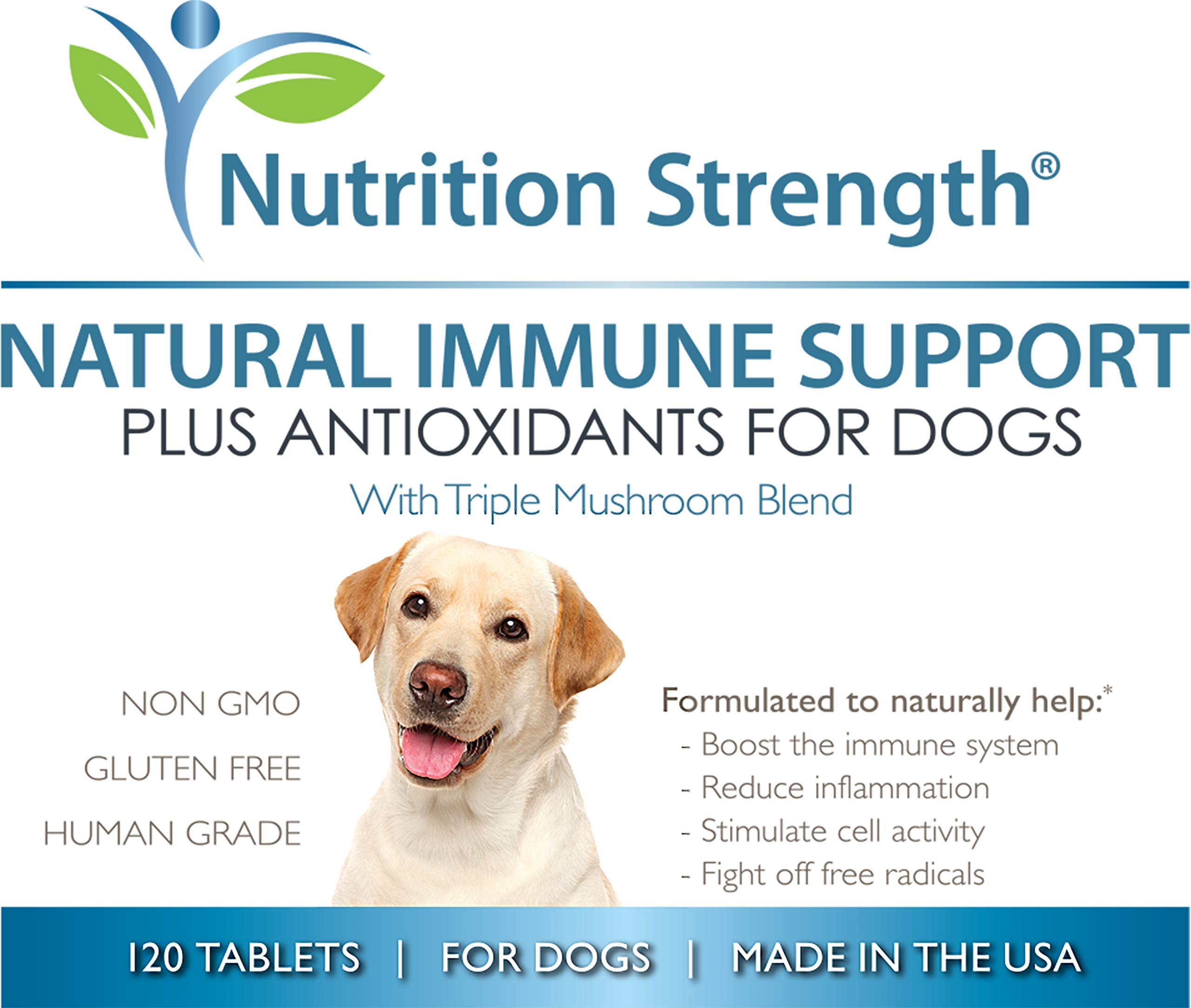 Nutrition Strength Immune Support for Dogs Plus Antioxidant, Reishi, Shiitake, Maitake, Turkey Tail Mushrooms for Dogs, with Coenzyme Q10, Nutritional Support for Dogs, 120 Chewable Tablets