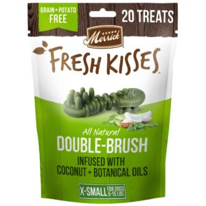 merrick fresh kisses natural dental chews infused with coconut and botanical oils for tiny dogs 5-15 lbs - 20 ct. bag