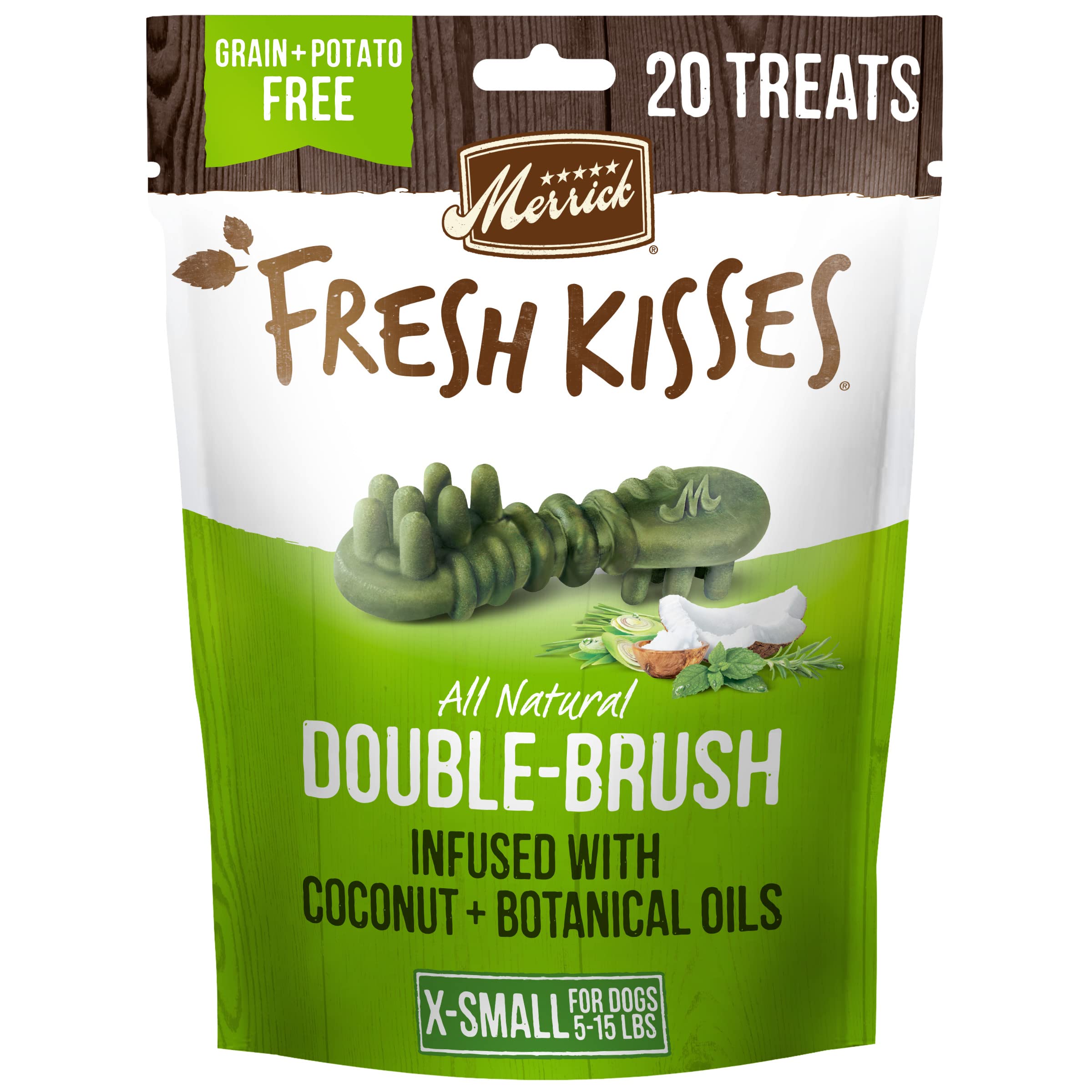 Merrick Fresh Kisses Natural Dental Chews Infused With Coconut And Botanical Oils For Tiny Dogs 5-15 Lbs - 20 ct. Bag