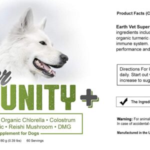 Earth Vet Super Immunity + for Dogs - Contains Organic Spirulina, Organic Chlorella, Organic Turmeric and Reishi Mushroom (60 Servings)