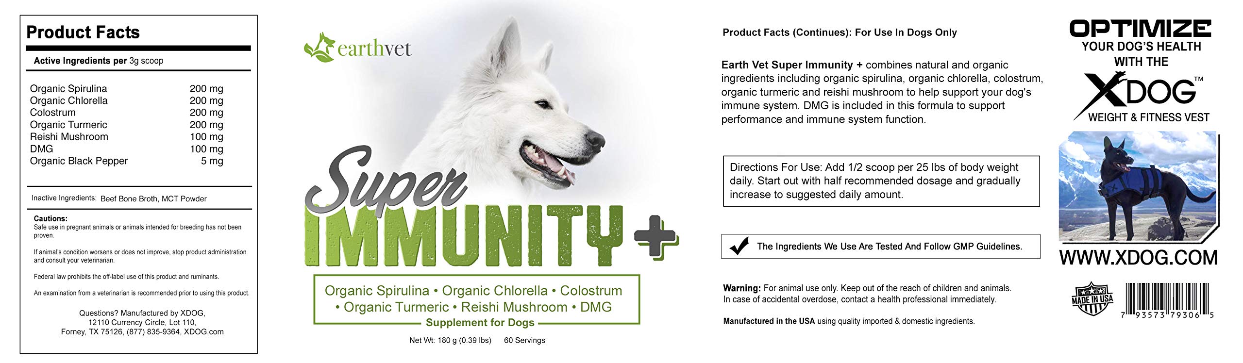 Earth Vet Super Immunity + for Dogs - Contains Organic Spirulina, Organic Chlorella, Organic Turmeric and Reishi Mushroom (60 Servings)