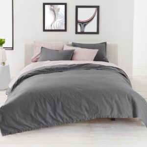 lacoste washed solid duvet set, castle rock, king