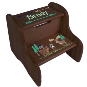 personalized north woodland critters espresso two step stool