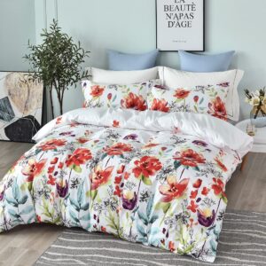 Leadtimes King Duvet Cover Boho Floral White Bedding Sets Hotel with Soft Lightweight Microfiber 1 Duvet Cover and 2 Pillow Shams (King, Style2)