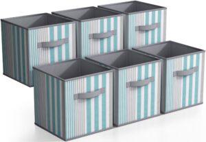 sorbus 11 inch cube storage bin - 6 foldable storage cubes for shelf, toy box, cubby and closet organizer - pattern aqua collapsible cloth cube storage bins for home organization, nursery, bedroom