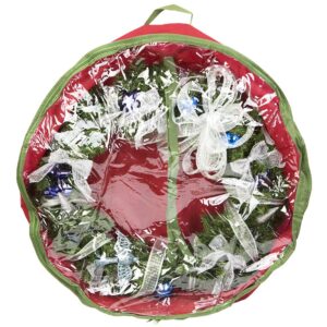 home basics 30" christmas wreath bag pvc seasonal holiday clear transparent storage for easter, 4th july, fall, halloween, red/green