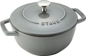 staub wa-nabe 40501-006 gray m 7.1 inches (18 cm) two-handed cast iron pot, cooking, 2 pieces, induction compatible