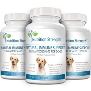 Nutrition Strength Immune Support for Dogs Plus Antioxidant, Reishi, Shiitake, Maitake, Turkey Tail Mushrooms for Dogs, with Coenzyme Q10, Nutritional Support for Dogs, 120 Chewable Tablets