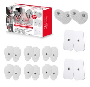 tens unit pads - premium quality snap replacement electrodes for tens and ems electrotherapy - self adhesive reusable patches up to 30 times (20 pads) combo (s, l, xl)