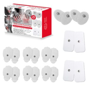 TENS Unit Pads - Premium Quality Snap Replacement Electrodes for TENS and EMS Electrotherapy - Self Adhesive Reusable Patches up to 30 Times (20 Pads) Combo (S, L, XL)