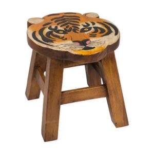 sea island imports tiger design hand carved acacia hardwood decorative short stool