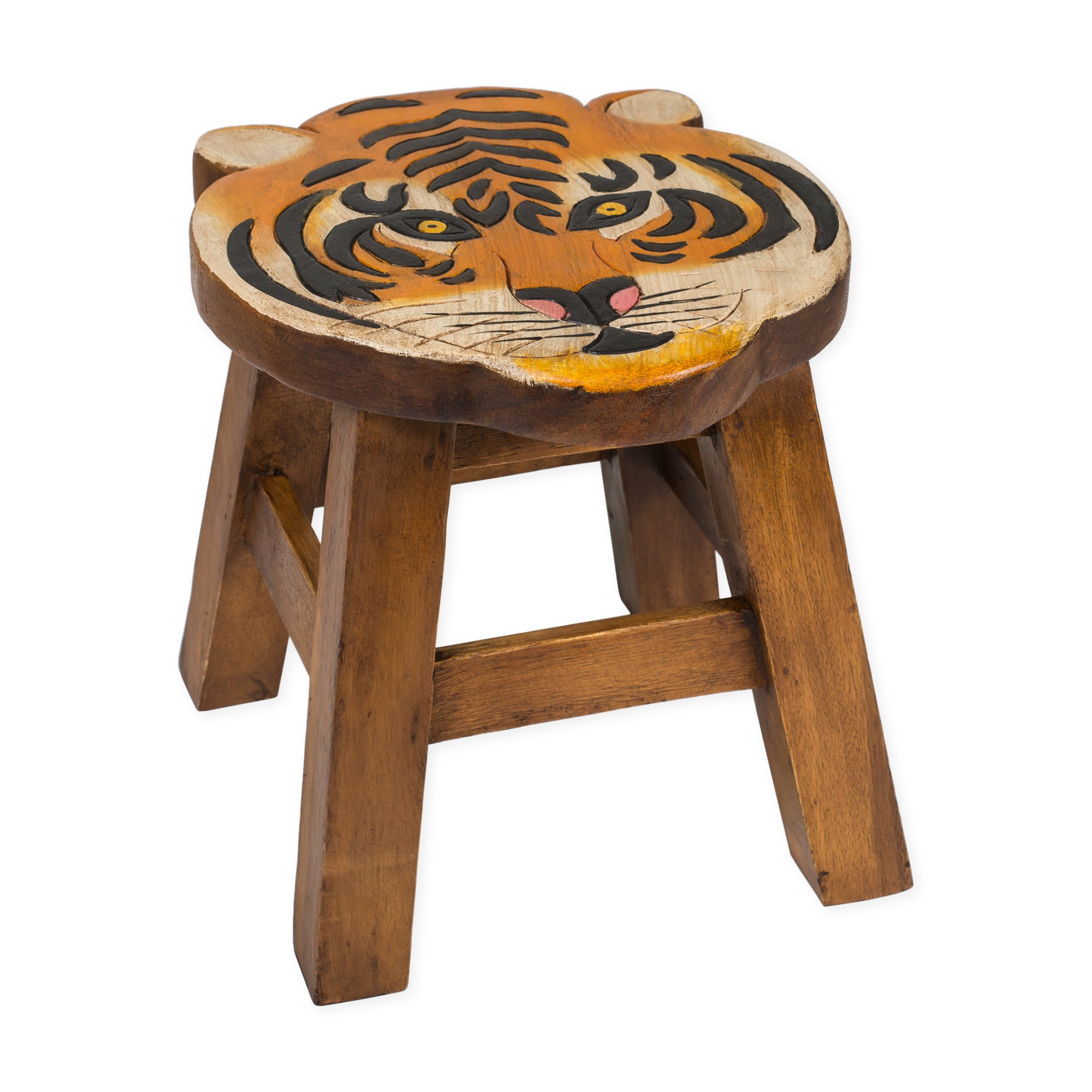 Sea Island Imports Tiger Design Hand Carved Acacia Hardwood Decorative Short Stool