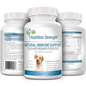 Nutrition Strength Immune Support for Dogs Plus Antioxidant, Reishi, Shiitake, Maitake, Turkey Tail Mushrooms for Dogs, with Coenzyme Q10, Nutritional Support for Dogs, 120 Chewable Tablets