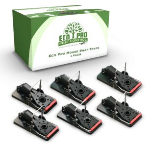 mouse trap by eco pro pest control | 6-pack reusable small rodent traps | indoor & outdoor mouse traps | easy set up, quick snap kill mice traps (bait not included) | powerful pest control traps