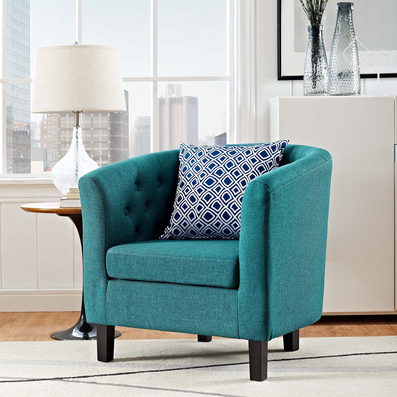 Modway Prospect Upholstered Fabric Contemporary Modern Accent Arm Chair in Teal