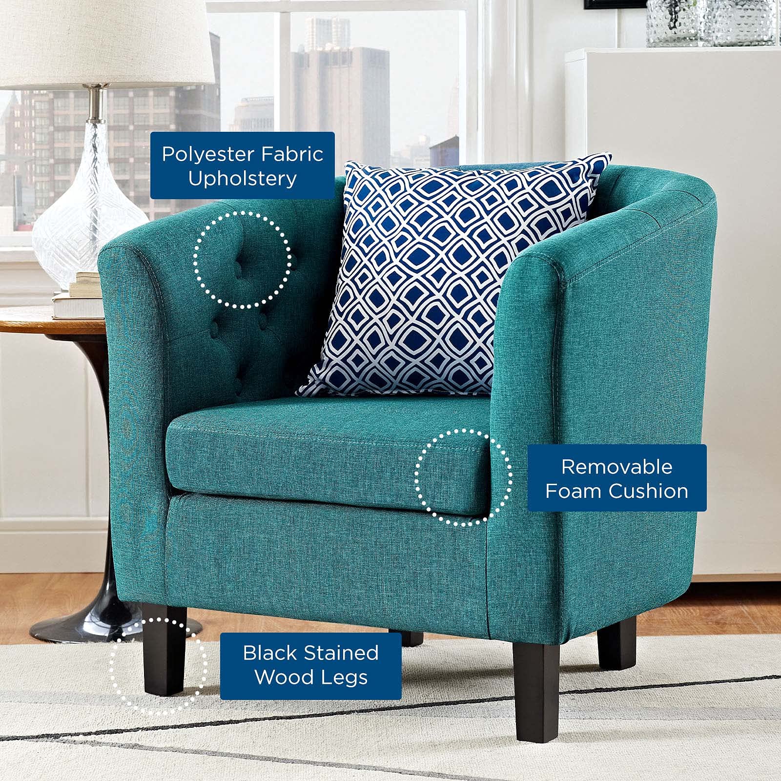 Modway Prospect Upholstered Fabric Contemporary Modern Accent Arm Chair in Teal