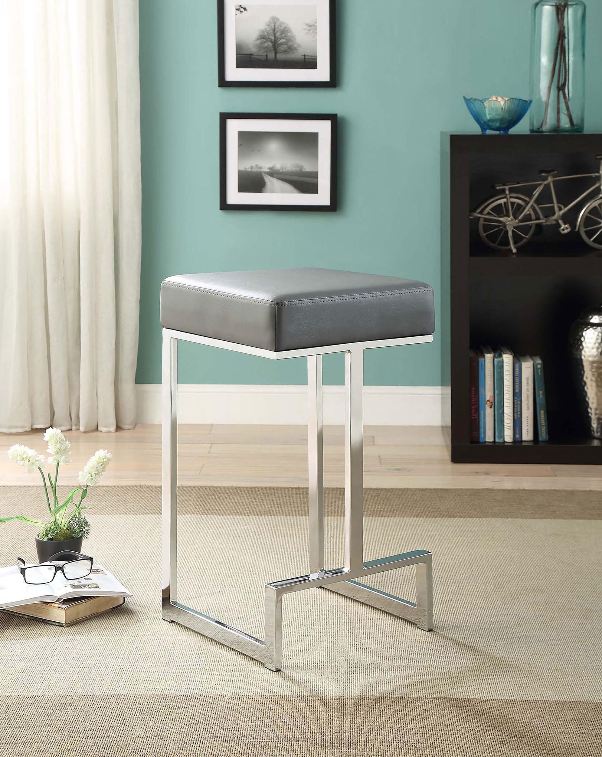 Coaster Home Furnishings Gervase Square Counter Height Stool Grey and Chrome