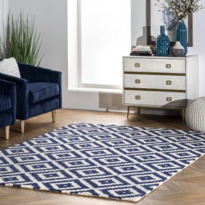 nuloom kellee hand tufted geometric wool area rug, 5x8, navy