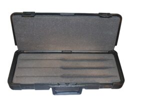 sturdy plastic case with foam inserts to hold 3 hydrometers up to 15" length