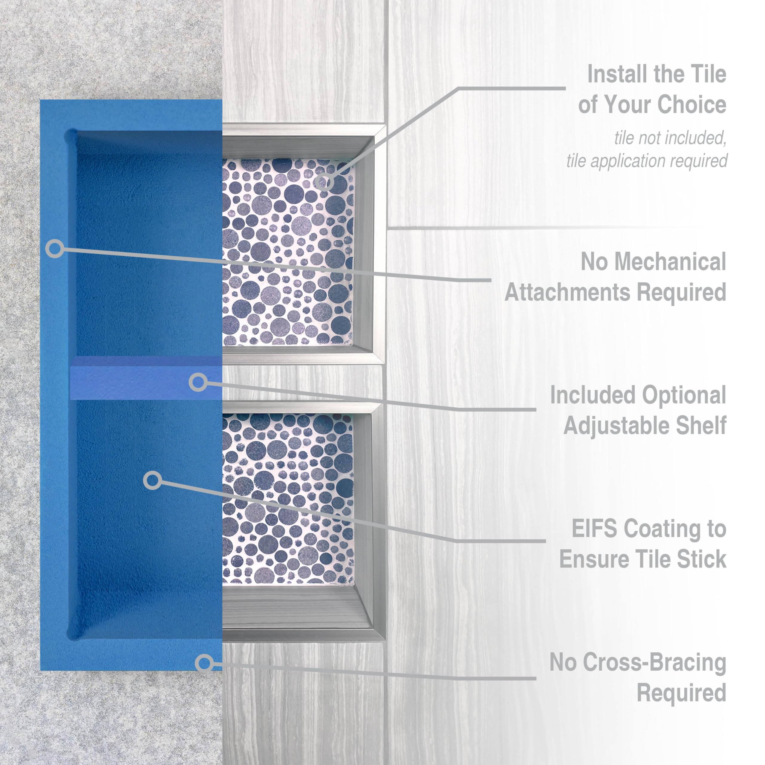 Noble Pre-Formed Rectangular Shower Niche 314 12"x20" with Adjustable Shelf Easy Install Water-Resistant Bathroom Storage Shelf Modern Design for Shower Essentials Durable and Stylish Organizer