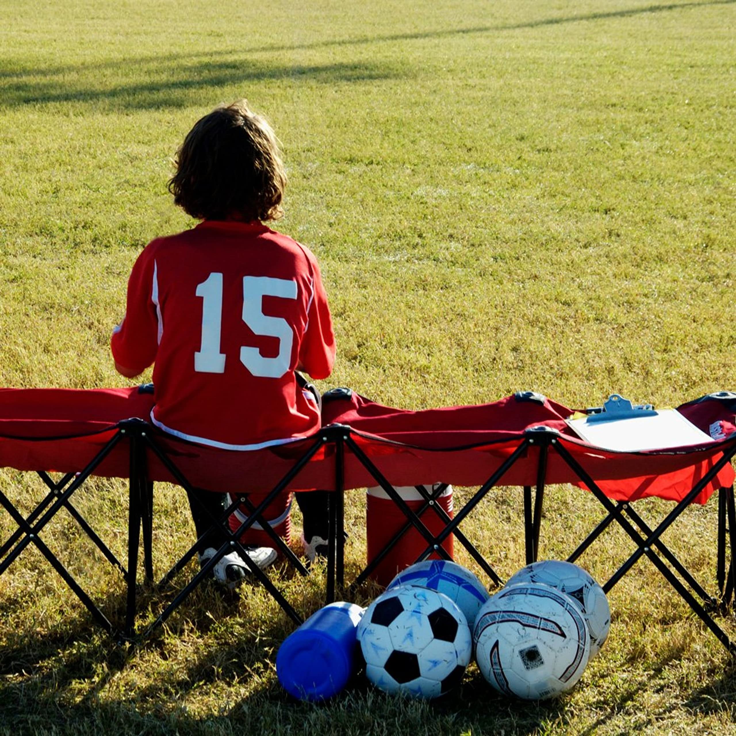 Crown Sporting Goods 6-Foot Portable Folding 4 Seat Bench with Carry Bag – Great Team Bench for Soccer & Football Sidelines, Tailgating, Camping & Events, Black