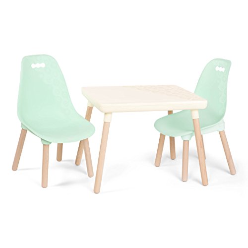 B. toys- B. spaces- Table and Chair Set- Furniture For Toddlers- 1 Craft Table & 2 Chairs- Natural Wooden Legs- Mint- 3 years +