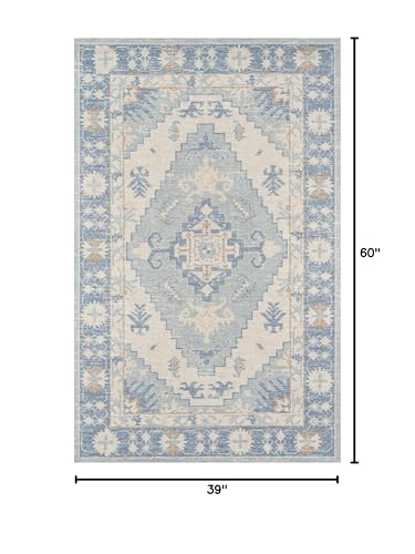 Momeni Anatolia Wool and Nylon Area Rug, 3'3" X 5', Blue