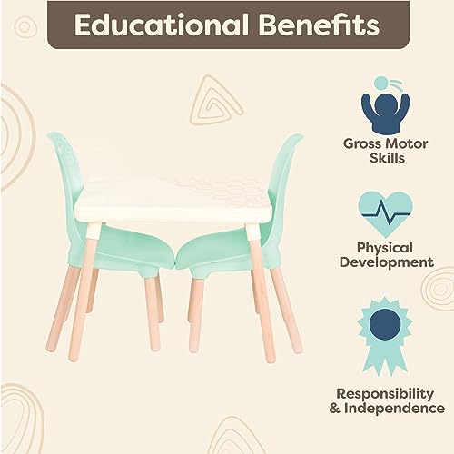 B. toys- B. spaces- Table and Chair Set- Furniture For Toddlers- 1 Craft Table & 2 Chairs- Natural Wooden Legs- Mint- 3 years +