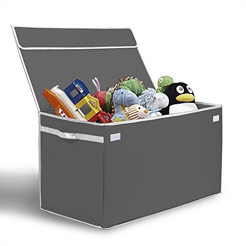 Great Useful Stuff G.U.S. Large Collapsible Toy Box | Toy Organizers, Storage bin, basket with Lid | Sturdy 600D Polyester Toy Chest | Durable, Storage Box for Kids’ Playroom | 30"x16"x16" (Gray)