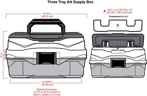 ArtBin 3-Tray Art Supply Box Versatile Organizer for Brushes, Paints, Stamps, and More - Durable Hard Plastic, Secure Closure, Portable with Top Trays and Dividers