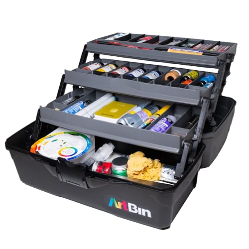 ArtBin 3-Tray Art Supply Box Versatile Organizer for Brushes, Paints, Stamps, and More - Durable Hard Plastic, Secure Closure, Portable with Top Trays and Dividers