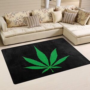 wozo green marijuana leaf black artwork area rug rugs non-slip floor mat doormats for living room bedroom 60 x 39 inches