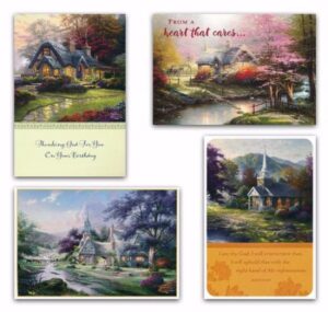 thomas kinkade painter of light - all occasion - 4 design assortment with scripture - 12 boxed cards & envelopes (birthday, praying for you, thank you, encouragement)