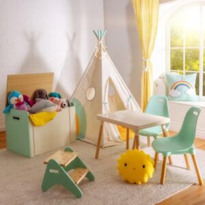 B. toys- B. spaces- Table and Chair Set- Furniture For Toddlers- 1 Craft Table & 2 Chairs- Natural Wooden Legs- Mint- 3 years +