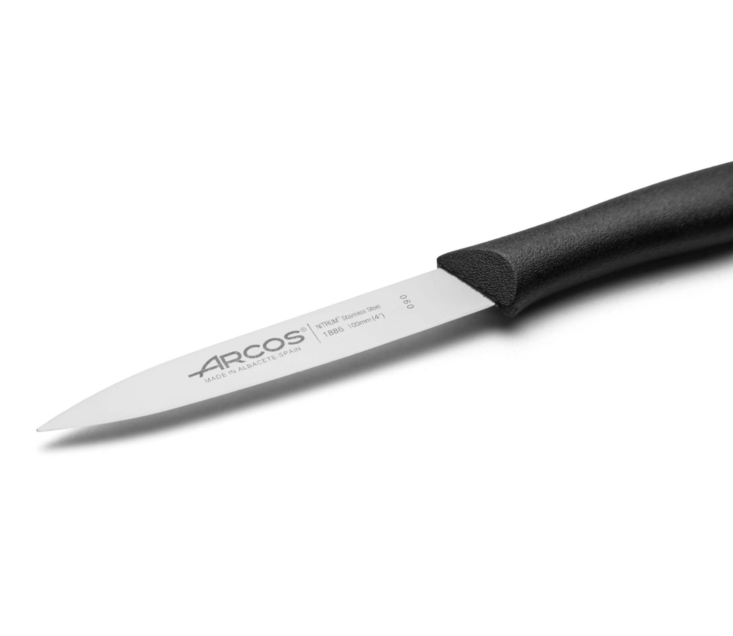 ARCOS Paring Knife 4 Inch Stainless Steel. Professional Kitchen Knife for Cut, Peel and Clean Food. Ergonomic Polyoxymethylene Handle and 100 mm Blade. Series Nova. Color Black