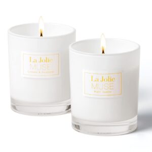 la jolie muse lavender eucalyptus & jasmine scented candle, candles gifts sets for women, aromatherapy candles, relaxing candles for women stress relief, soy candle set, 8.1 oz each