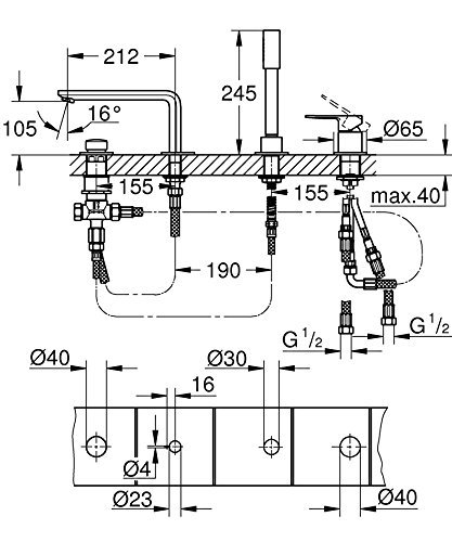 GROHE 19577DC1 | Lineare 4-Hole Bath Combination