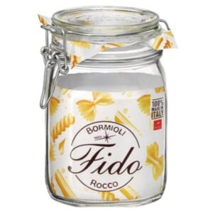 bormioli rocco fido, 2 pack, 33.75 oz. food storage glass jars, airtight rubber seal & glass lid, with stainless wire clamp, mason jar, made in italy