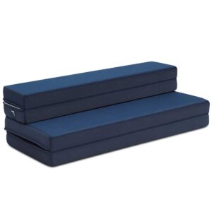 giantex 4" thick folding portable mattress pad sofa bed with no carrying handles and removable washable fabric, high-density foam futon sleepover guest easy to store (queen, blue)