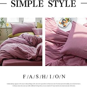 AMWAN Solid Purple Duvet Cover Queen Pale Mauve Solid Color Bedding Set Jersey Knit Cotton Comforter Cover Hotel Quality Solid Purple Comforter Cover for Kids Girl Women 1 Duvet Cover 2 Pillowcases