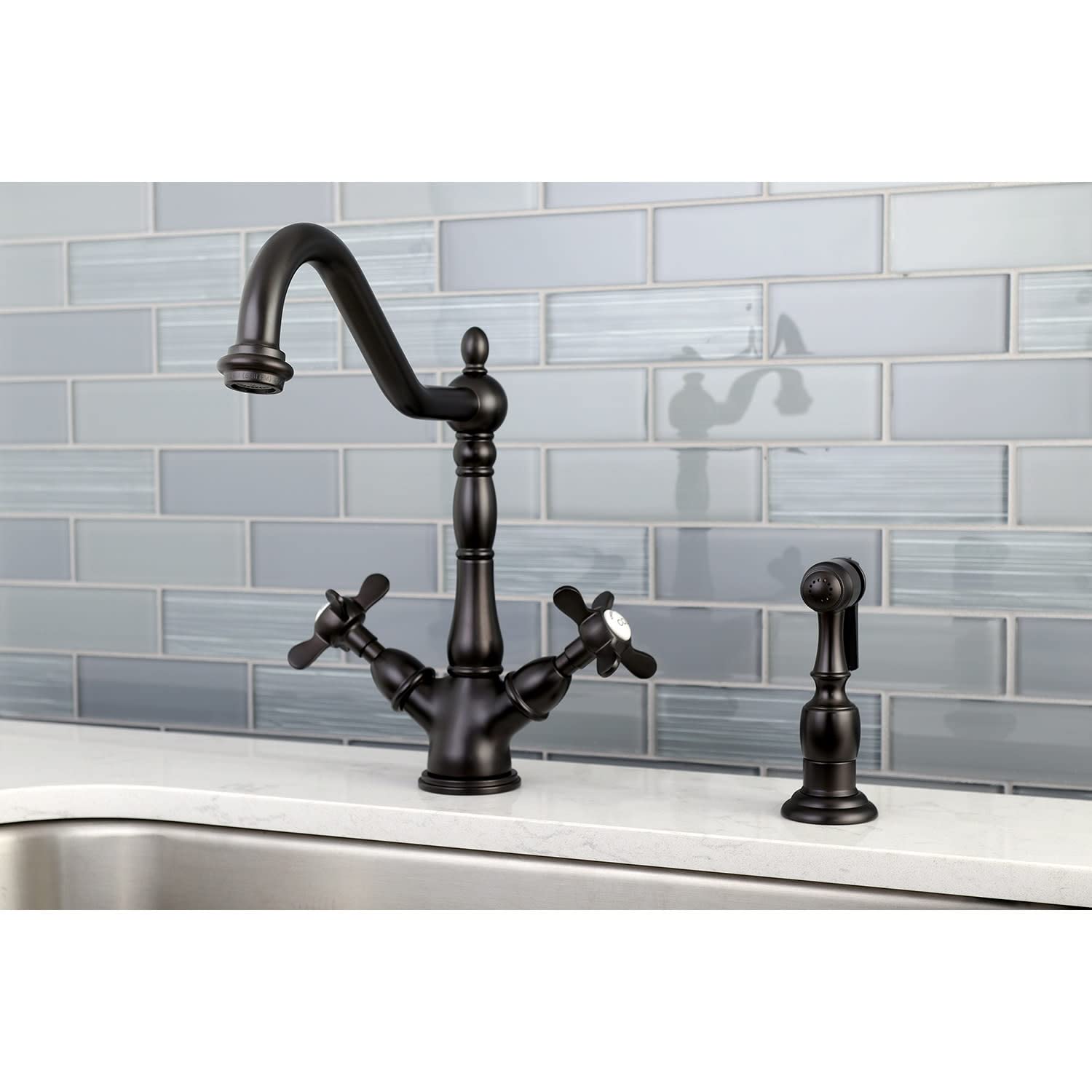 Kingston Brass KS1231BEXBS Essex Kitchen Faucet, 8-1/2 Inch in Spout Reach, Polished Chrome