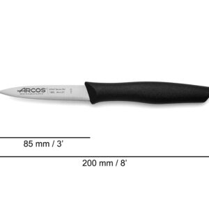 ARCOS Paring Knife 3 Inch Stainless Steel. Professional Kitchen Knife for Cut, Peel and Clean Food. Ergonomic Polyoxymethylene Handle and 85mm Blade. Series Nova. Color Black