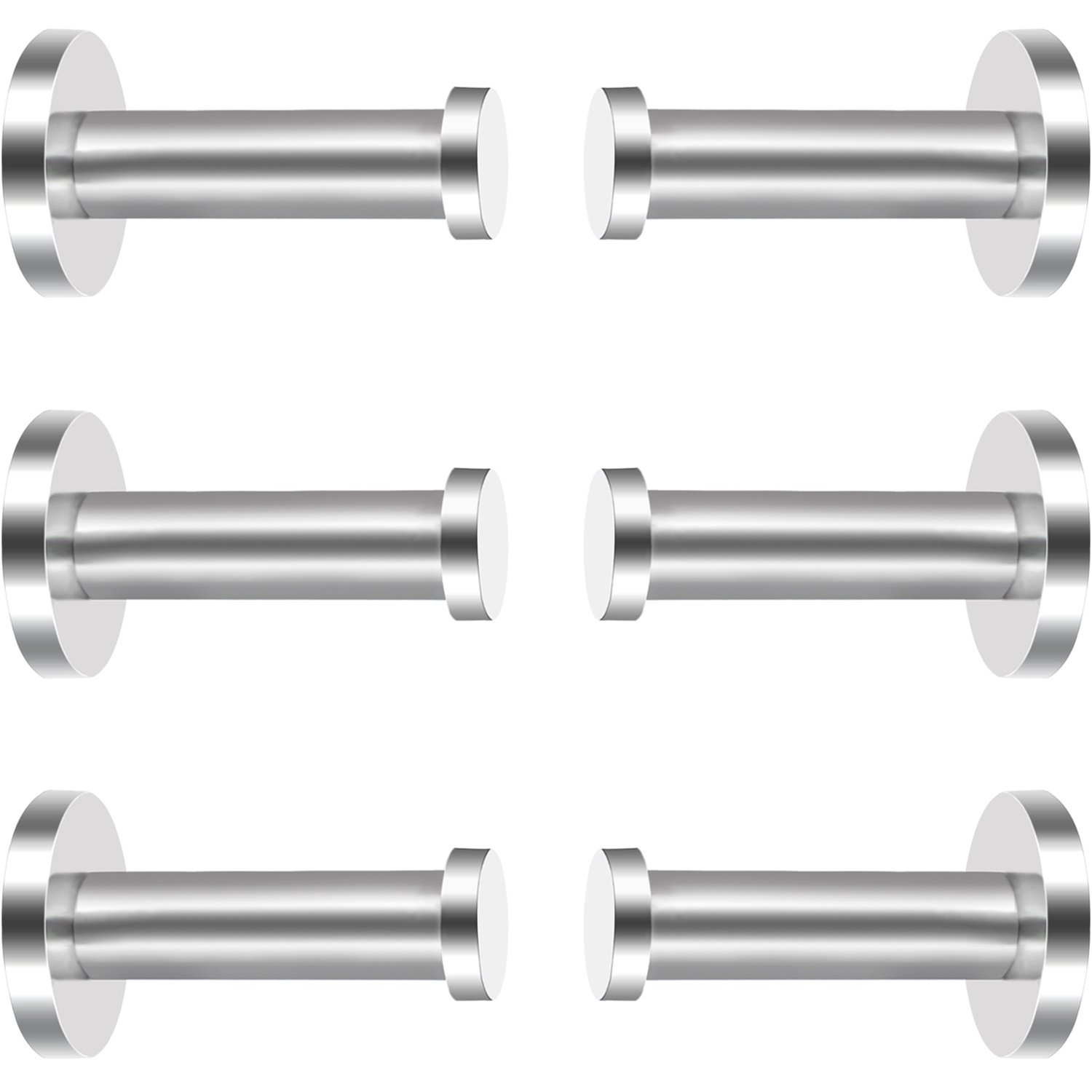 EBOOT 6 Pieces Stainless Steel Wall Mount Robe Hook Coat Hook Towel Wall Hook (2 Inch, Silver)