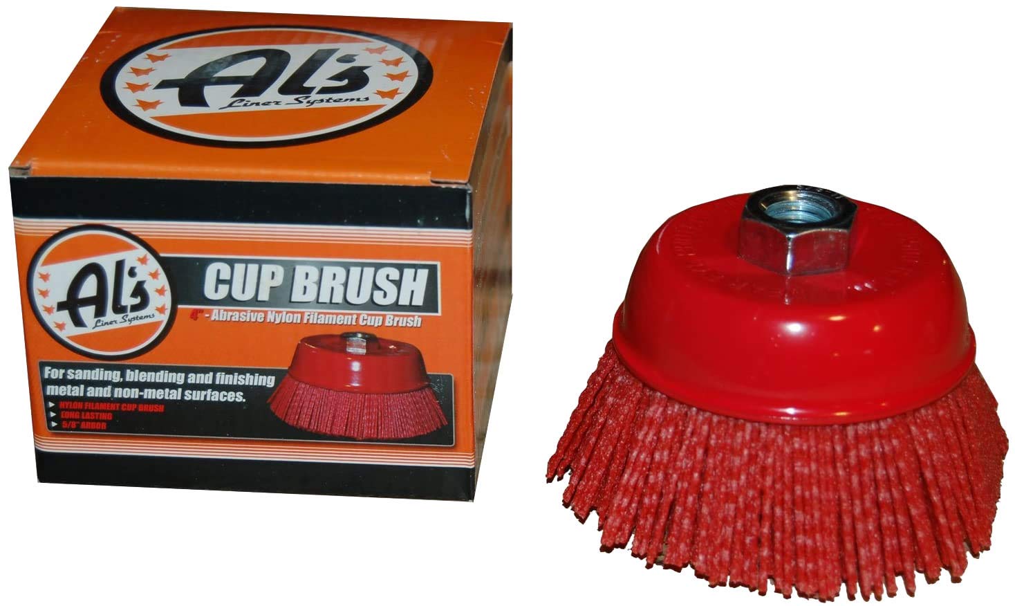 Al's Liner Abrasive 180 Grit Nylon Bristle Cup Brush - 4 Inch - Safe for Use on Metal, Wood, Aluminum and Plastic Surfaces (TOOR4)